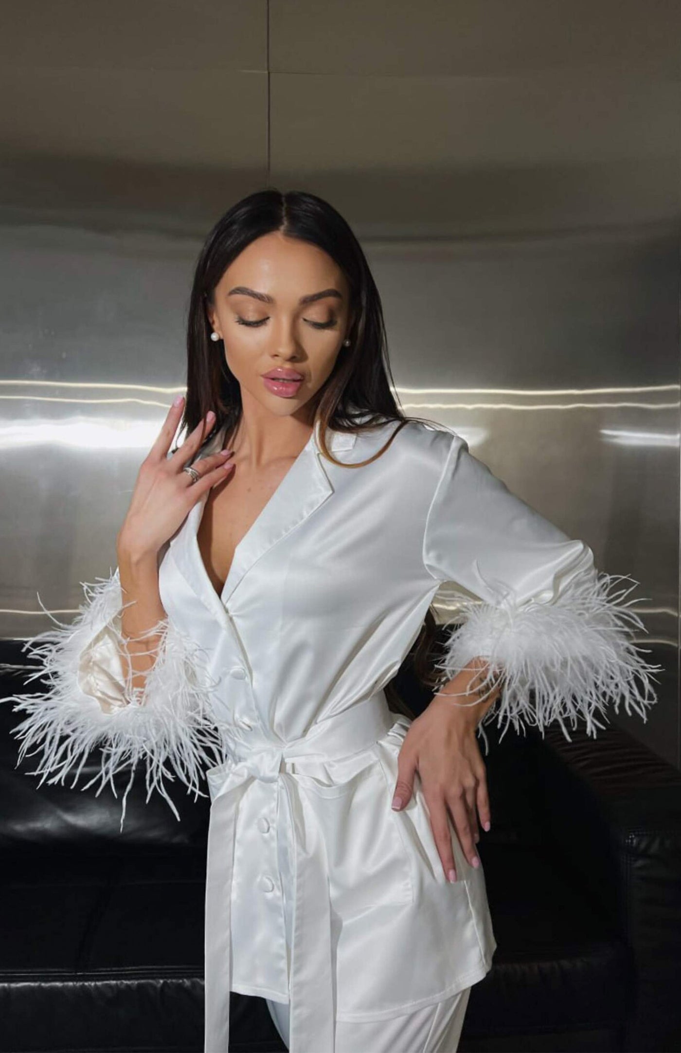 Savage Snow Queen | White Co-ord Set with Feathers