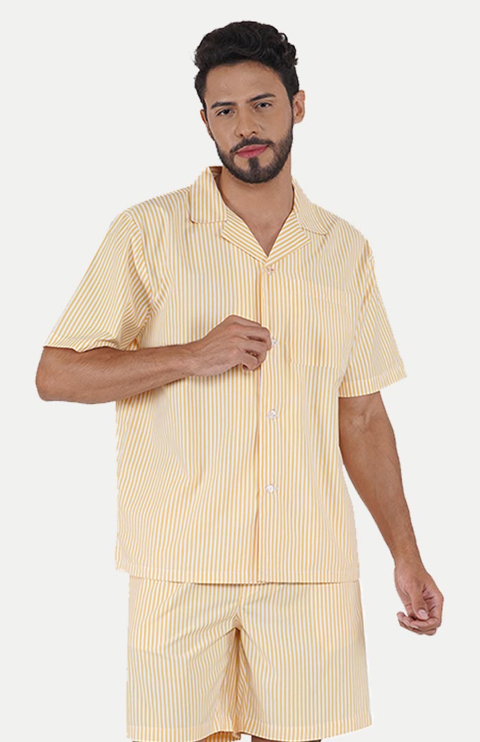 Yellow Co-ord Set | Stripes Shirt & shorts | men's wear | 100% cotton ...